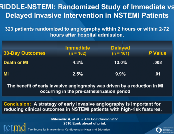 RIDDLE-NSTEMI: Randomized Study of Immediate vs Delayed Invasive ...