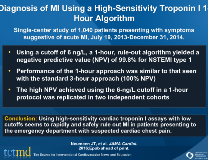 Diagnosis of MI Using a High-Sensitivity Troponin I 1-Hour Algorithm ...