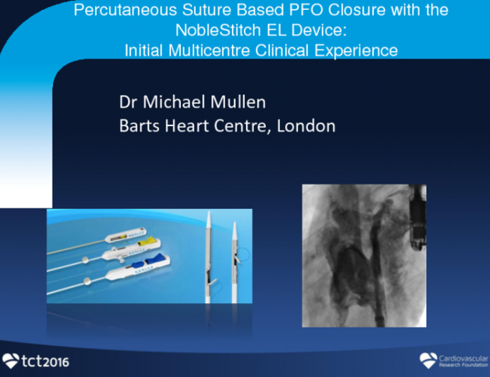 Percutaneous Suture Based PFO Closure with the NobleStitch EL Device ...