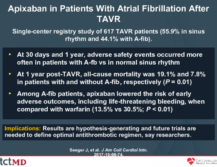 Apixaban in Patients With Atrial Fibrillation After TAVR | tctmd.com