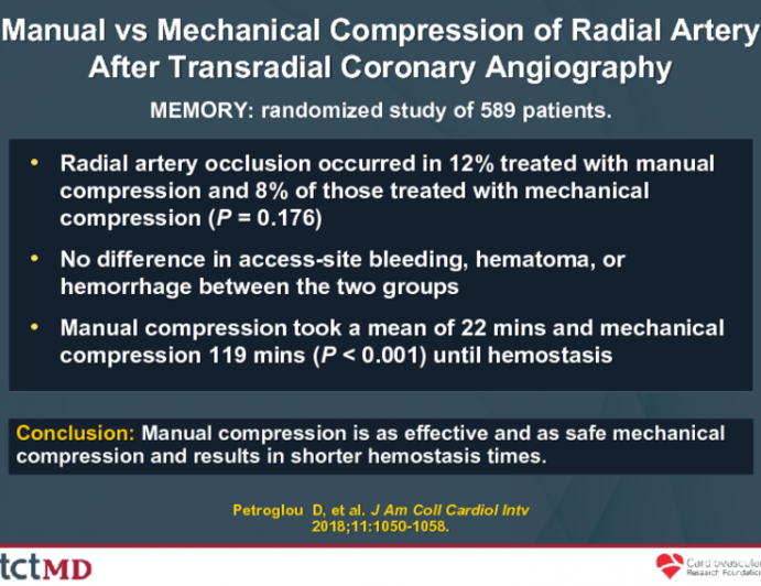 Manual vs Mechanical Compression of Radial Artery After Transradial ...