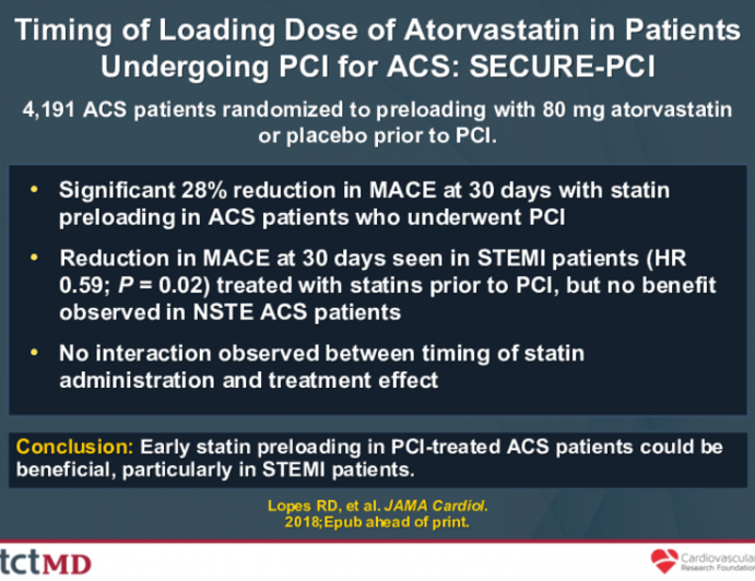 Timing of Loading Dose of Atorvastatin in Patients Undergoing PCI for ...