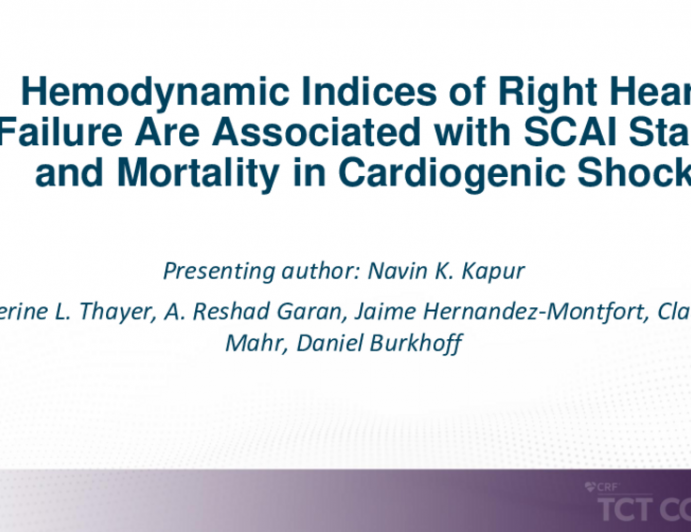 TCT 170: Hemodynamic Indices of Right Heart Failure Are Associated With ...