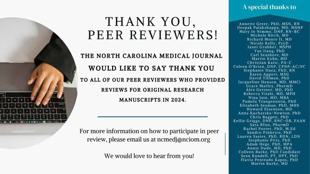 Thank You, Peer Reviewers! | Published by North Carolina Medical Journal