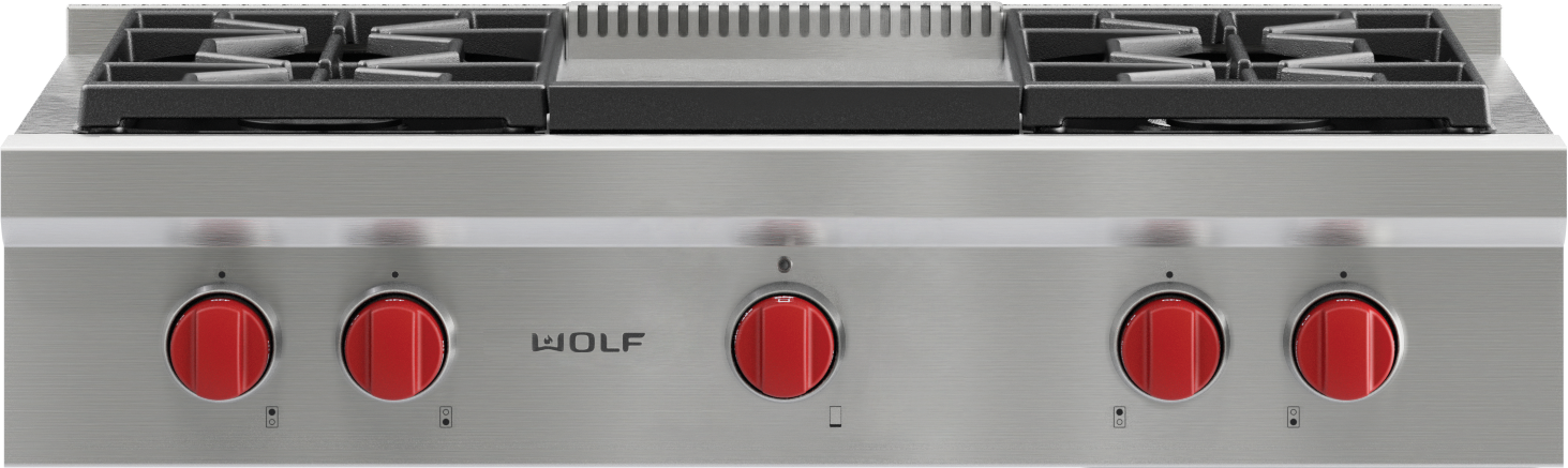 Wolf - SRT364G-LP - 36" Sealed Burner Rangetop - 4 Burners and Infrared ...