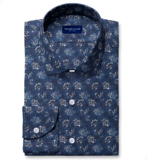 Navy and Royal Blue Floral Print Dress Shirt Shirt by Proper Cloth
