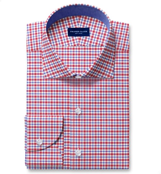 Melrose Red and Blue Multi Check Fitted Shirt Shirt by Proper Cloth