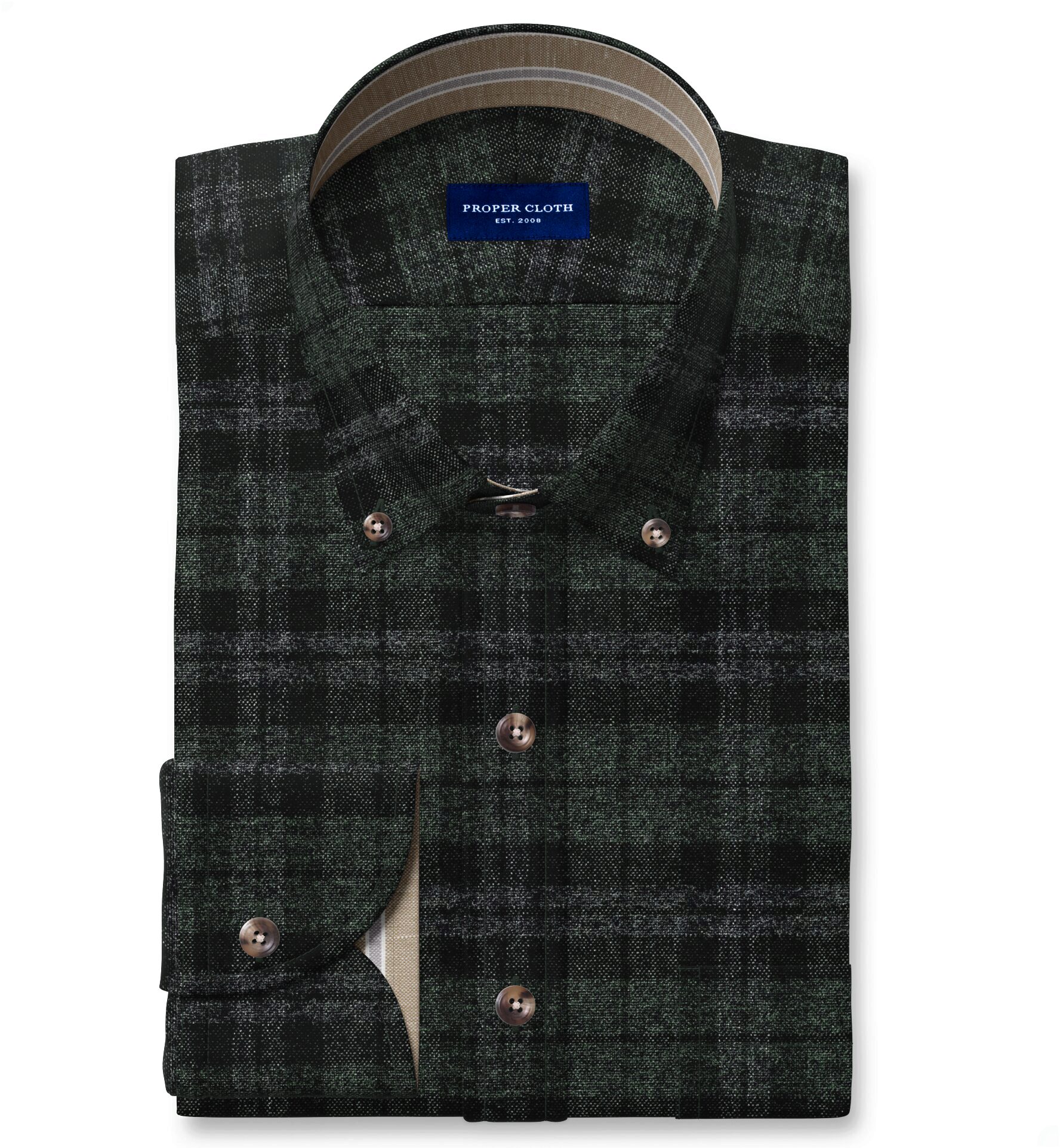 Reda Pine and Grey Plaid Merino Wool Flannel Men's Dress Shirt by ...
