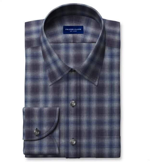 Portuguese Navy and Grey Shadow Check Lightweight Flannel Men's Dress ...