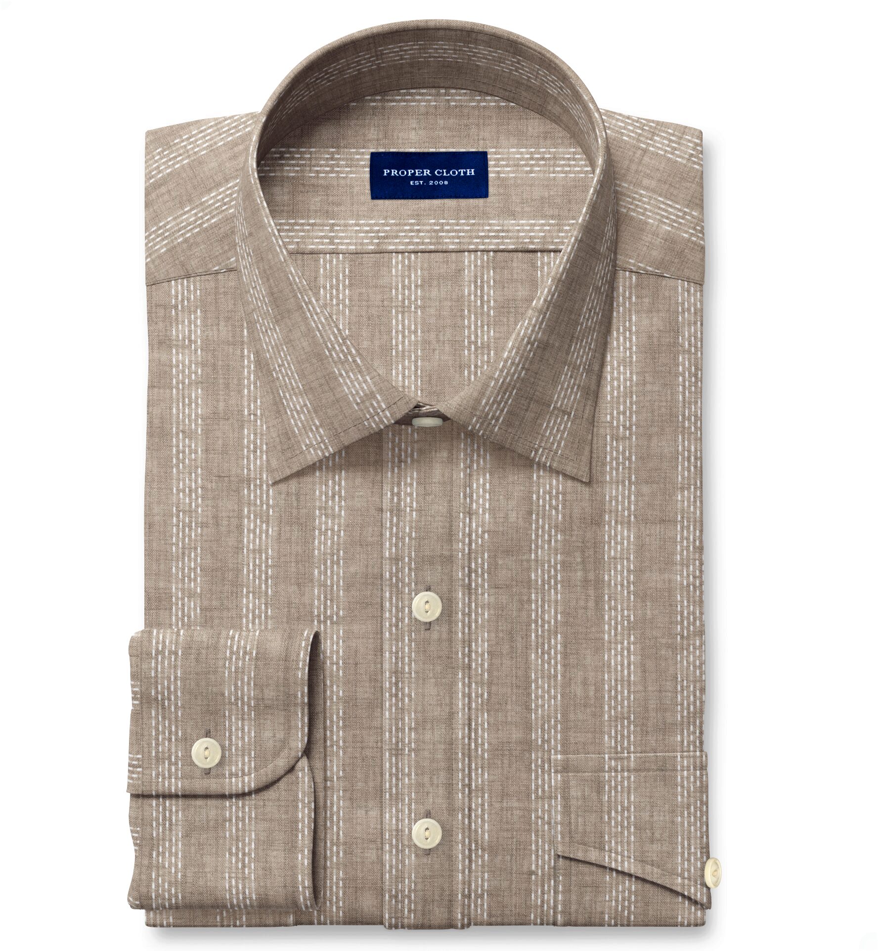 Albini Beige and White Cotton Linen Dobby Tailor Made Shirt by Proper Cloth