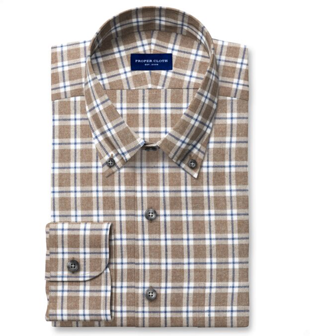 Taupe and Navy Check Flannel Dress Shirt Shirt by Proper Cloth