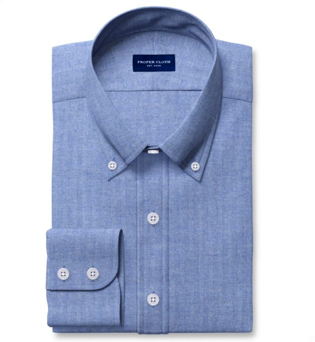 Ludlow Ocean Blue Melange Brushed Herringbone Custom Made Shirt Shirt ...