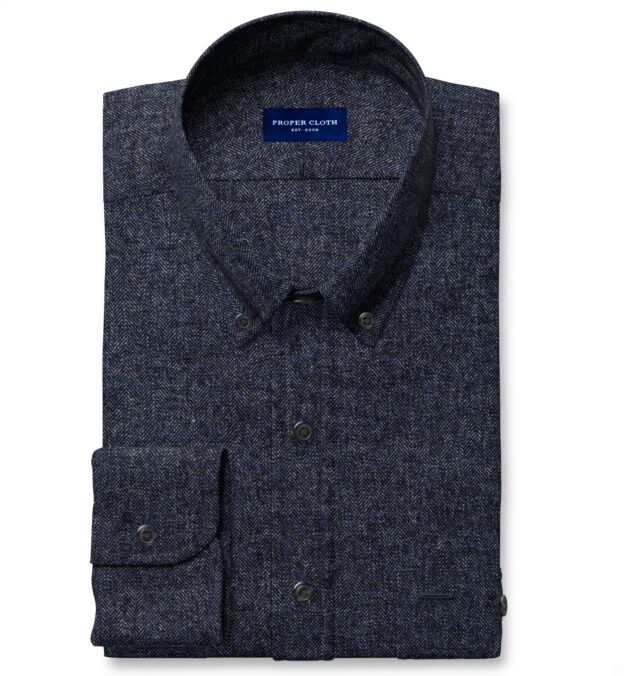 Wythe Slate Melange Herringbone Flannel Fitted Dress Shirt Shirt by ...