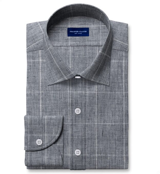 Di Sondrio Washed Slate Prince of Wales Check Linen Dress Shirt Shirt ...