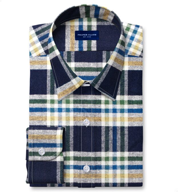 Navy Green and Yellow Plaid Country Flannel Shirts by Proper Cloth