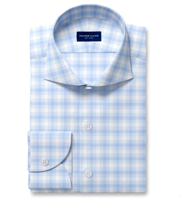 Non-Iron Stretch Light Blue Tonal Check Shirt by Proper Cloth