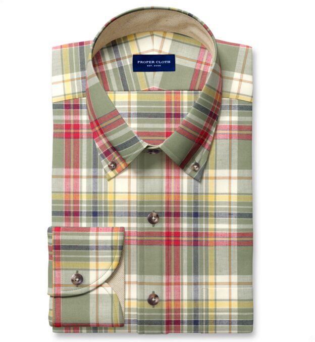 Olive and Red Indian Madras Tailor Made Shirt Shirt by Proper Cloth