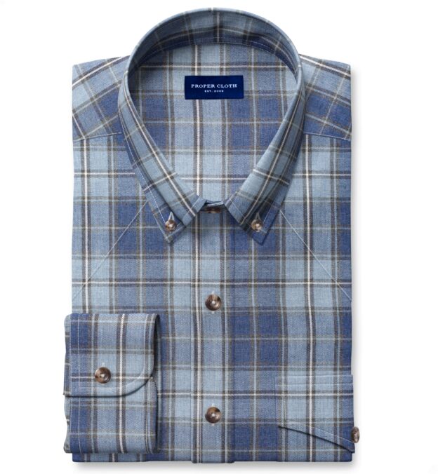 Blue and Grey Melange Plaid Fitted Dress Shirt Shirt by Proper Cloth