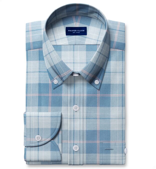 Portuguese Light Blue Large Melange California Plaid Fitted Dress Shirt ...