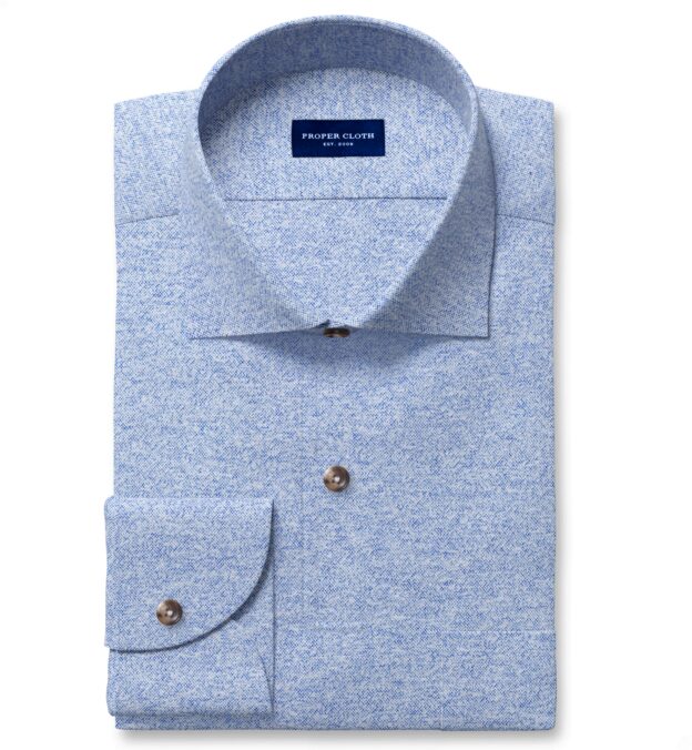 Carmel Blue Melange Tencel and Cotton Knit Pique Fitted Shirt Shirt by ...