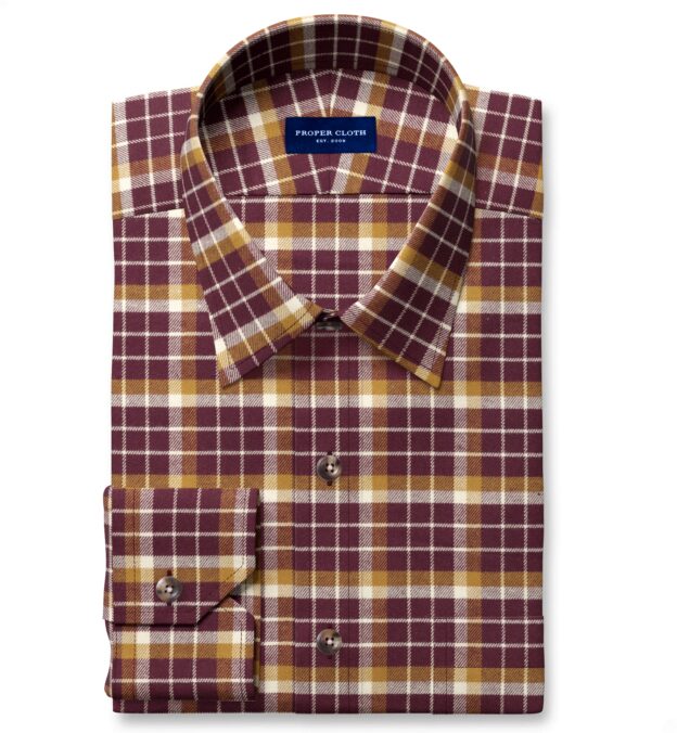 Burgundy and Gold Check Flannel Shirts by Proper Cloth
