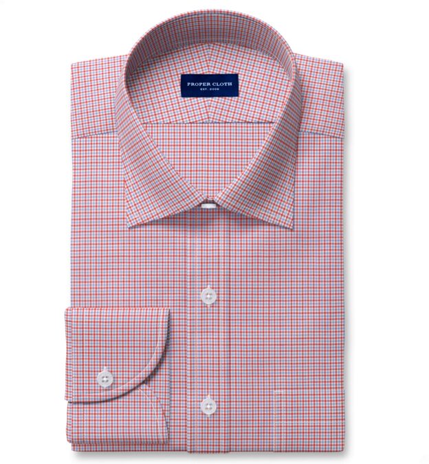 Reda Red and Light Blue Micro Check Merino Wool Tailor Made Shirt Shirt ...