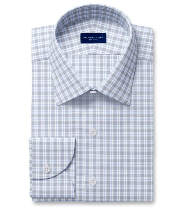 Novara Grey and Light Blue Multi Check Dress Shirt Shirt by Proper Cloth