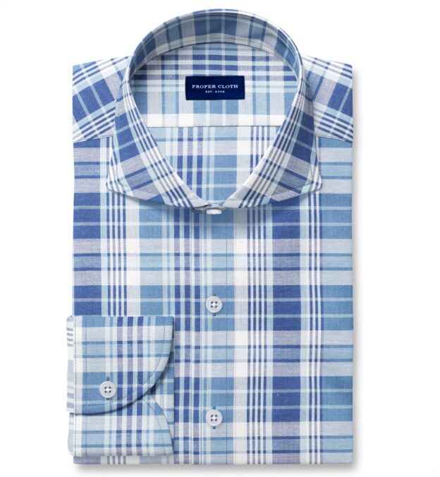 Teal Blue and White Indian Madras Tailor Made Shirt Shirt by Proper Cloth