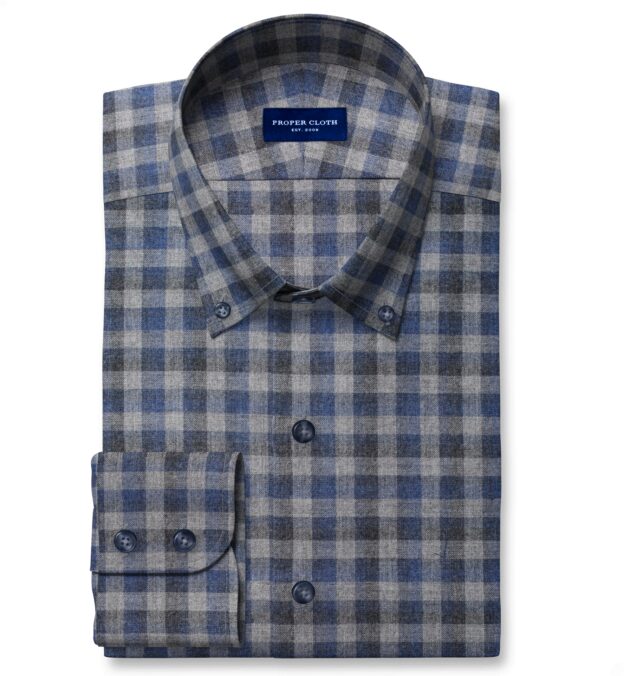 Vail Navy and Grey Gingham Lightweight Flannel Tailor Made Shirt Shirt ...