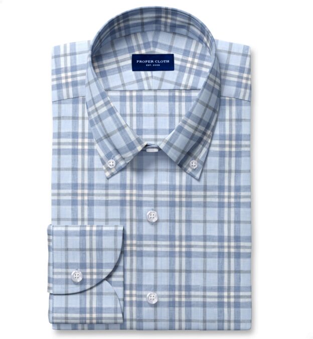 Portuguese Light Blue Plaid Linen Custom Made Shirt Shirt by Proper Cloth