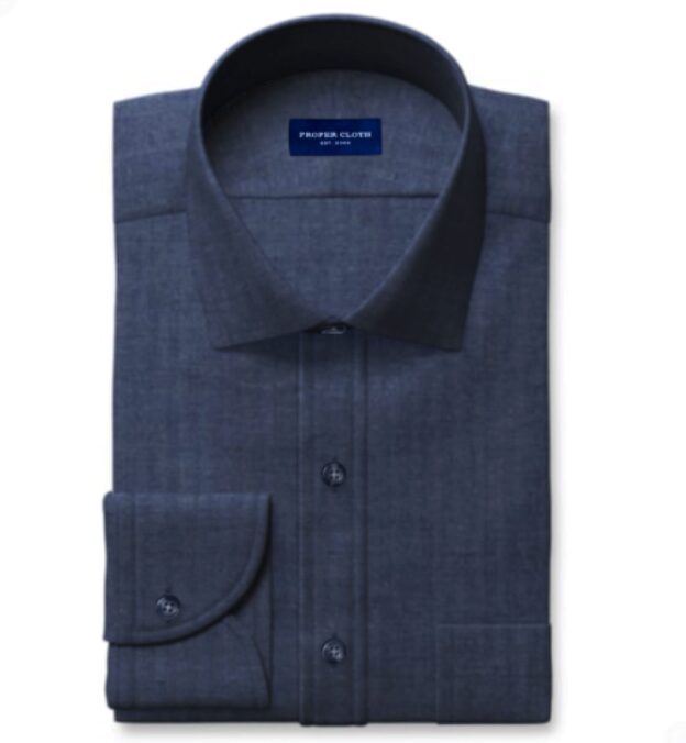 Ludlow Navy Melange Brushed Herringbone Custom Dress Shirt Shirt by ...