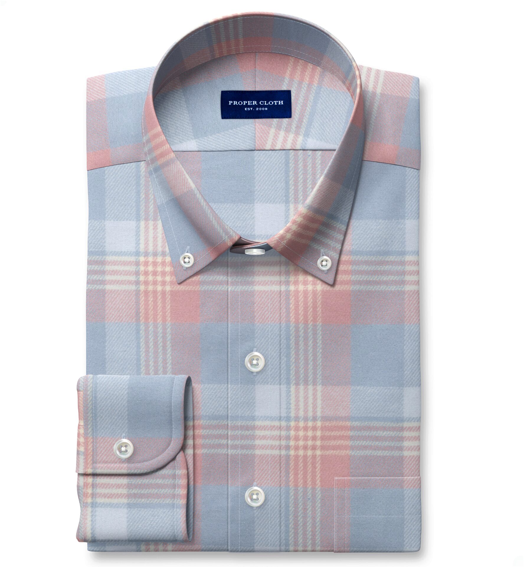 Portuguese Faded Blue and Rose Plaid Flannel Custom Made Shirt by ...