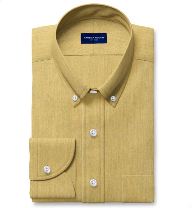Turmeric Melange Cotton and Wool Blend Flannel Dress Shirt Shirt by ...