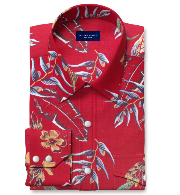 Albini Red Aloha Print Tencel Shirts by Proper Cloth