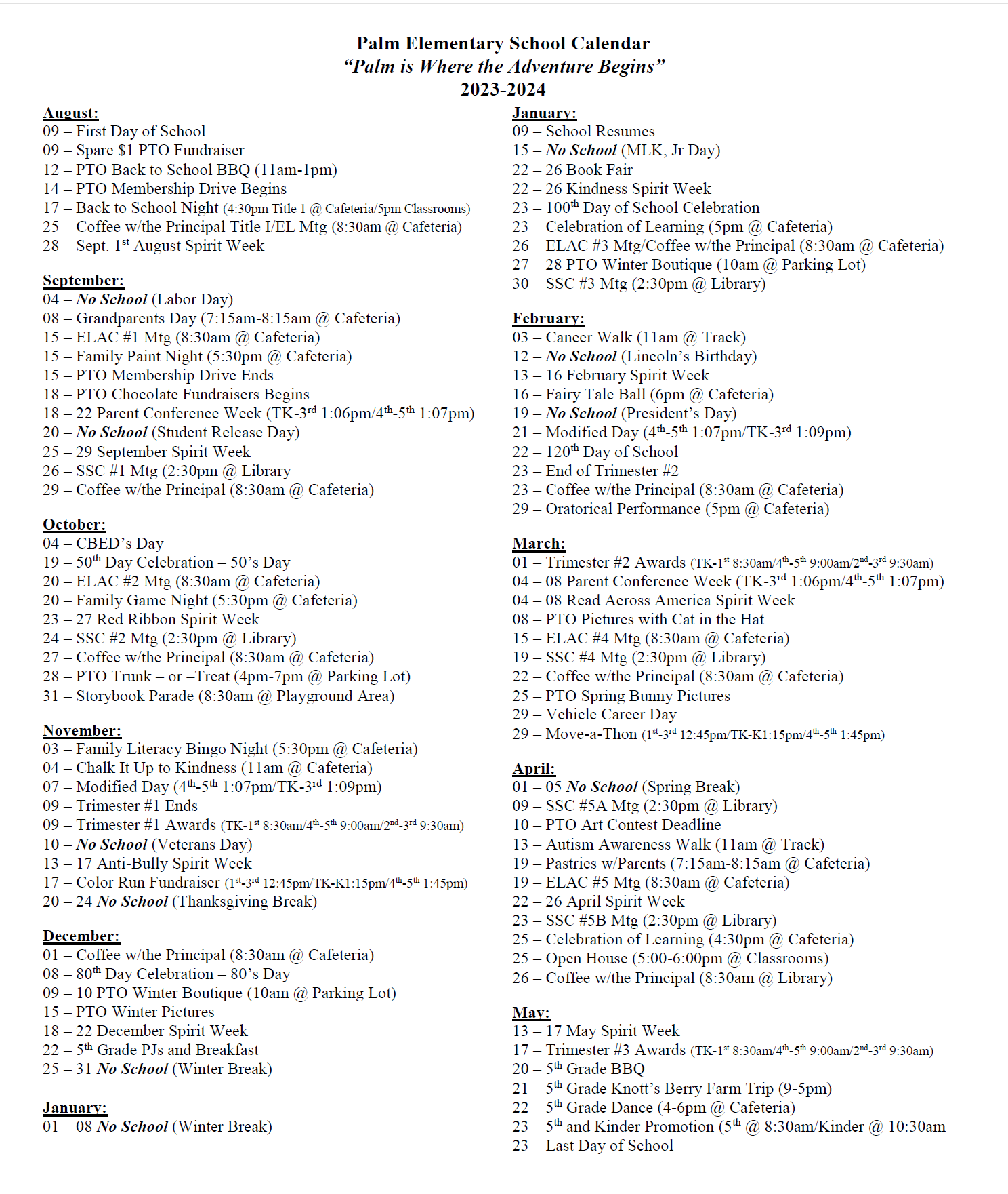 Principal's Message - Palm Elementary