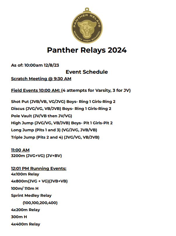 Panther Relays 2024 - Meet Information