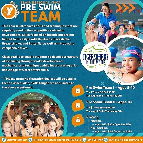 Pre-Swim Team Swim Lessons: Spring 2024 – Blair Regional YMCA