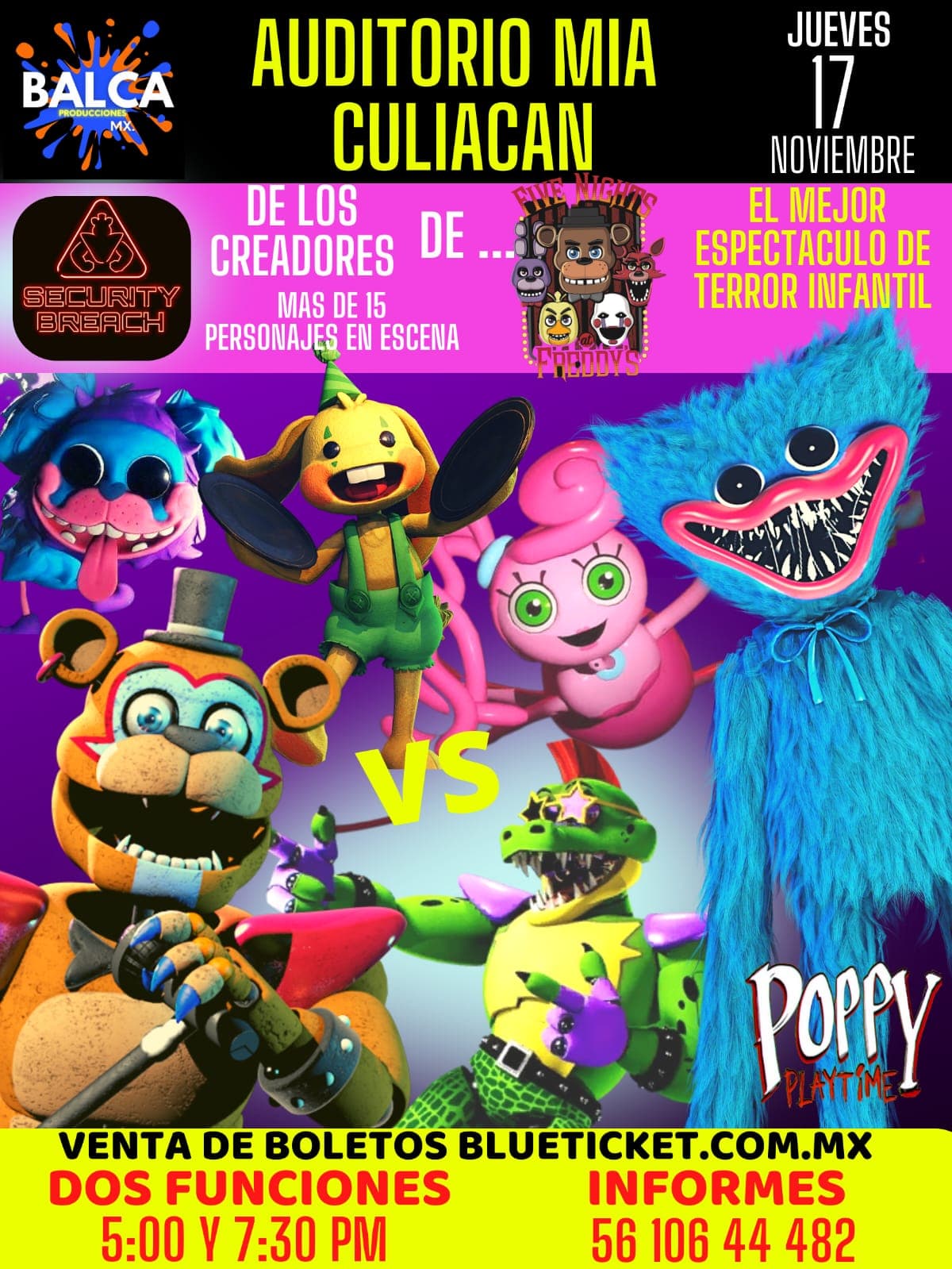 Boletos para Five Nigths at Freddy VS Poppy Playtime Culiacán en Blue ...