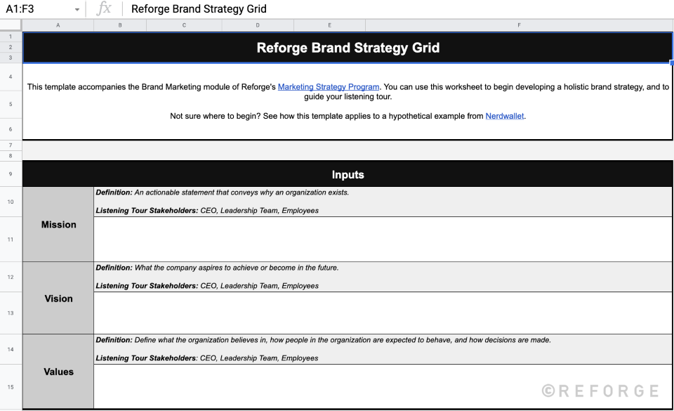 Templates - Brand Strategy Grid - Reforge