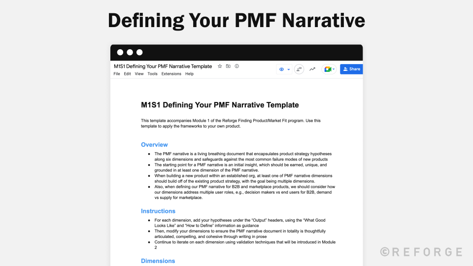 Templates - Reforge Defining Your PMF Narrative Template - Reforge