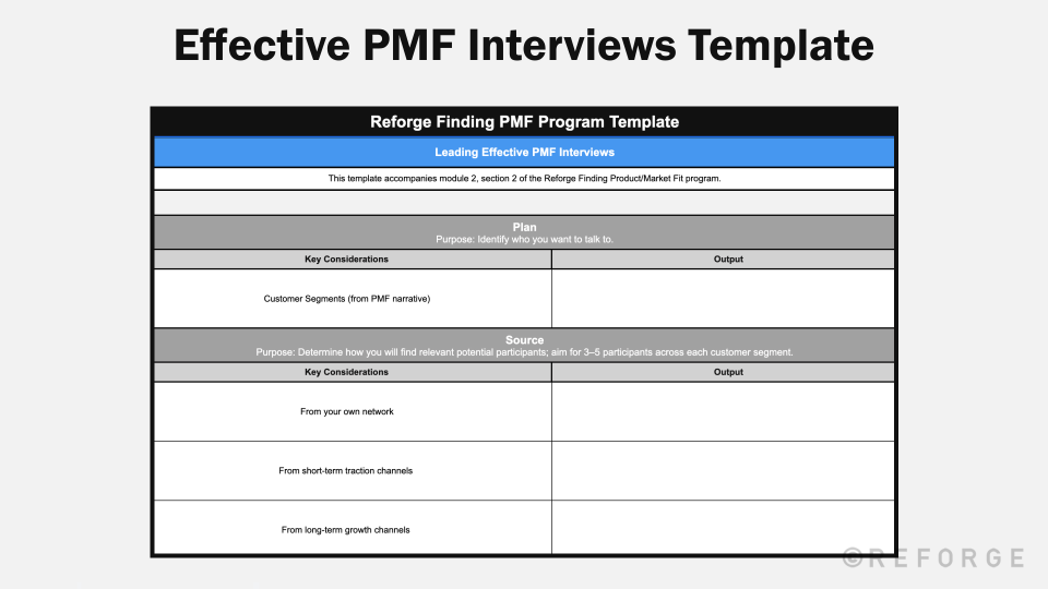Templates - Reforge Leading Effective PMF Interviews Template - Reforge
