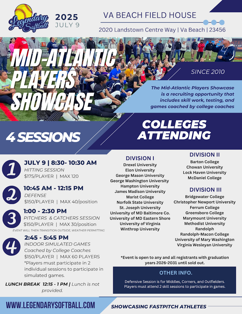 View DEMO - Legendary Softball - Mid-Atlantic Players Showcase Details