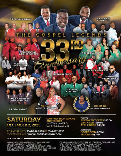 View The Gospel Legends 33rd Anniversary Details