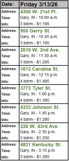 Showing Schedule - NWI Rental Properties