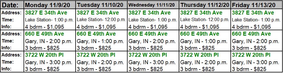 Showing Schedule - NWI Rental Properties