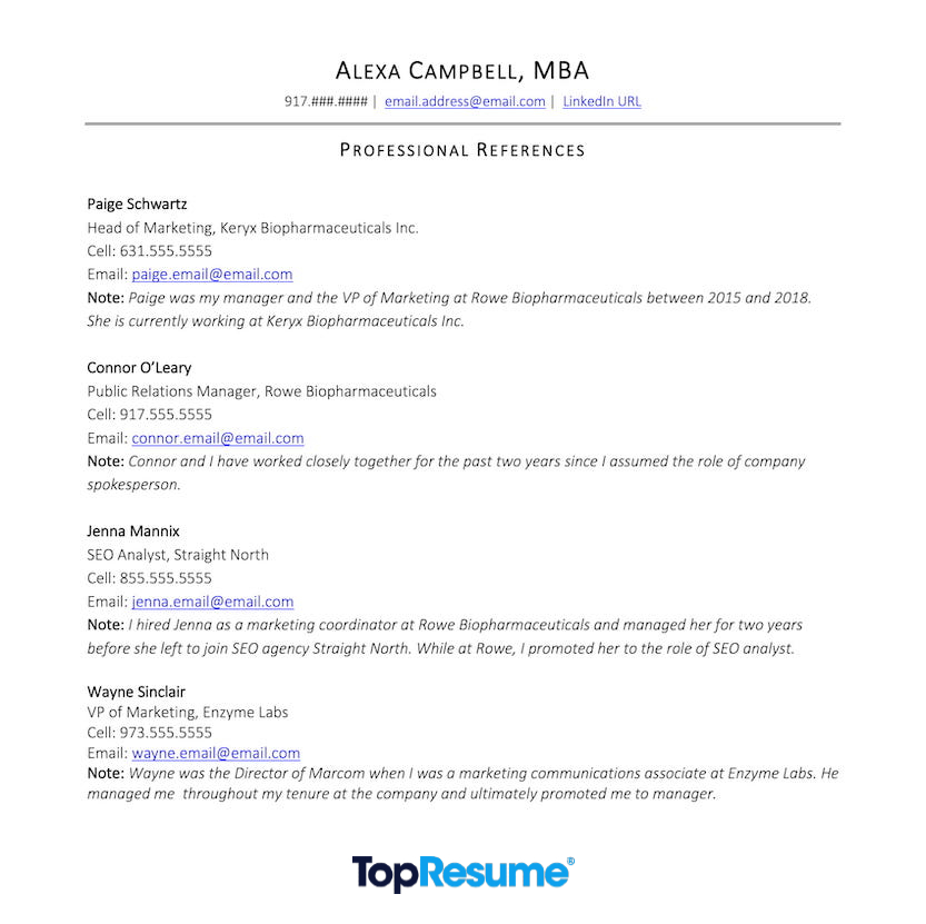 References Examples For Resume