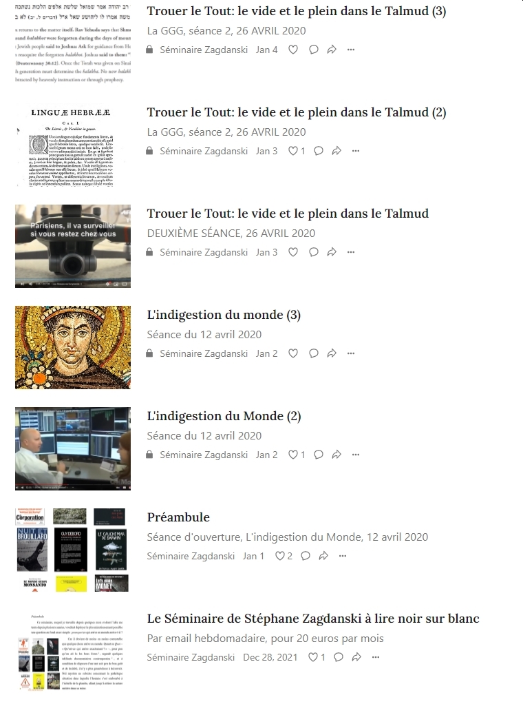 La Gestion Génocidaire du Globe, Séminaire de Stéphane Zagdanski - Numéro #25