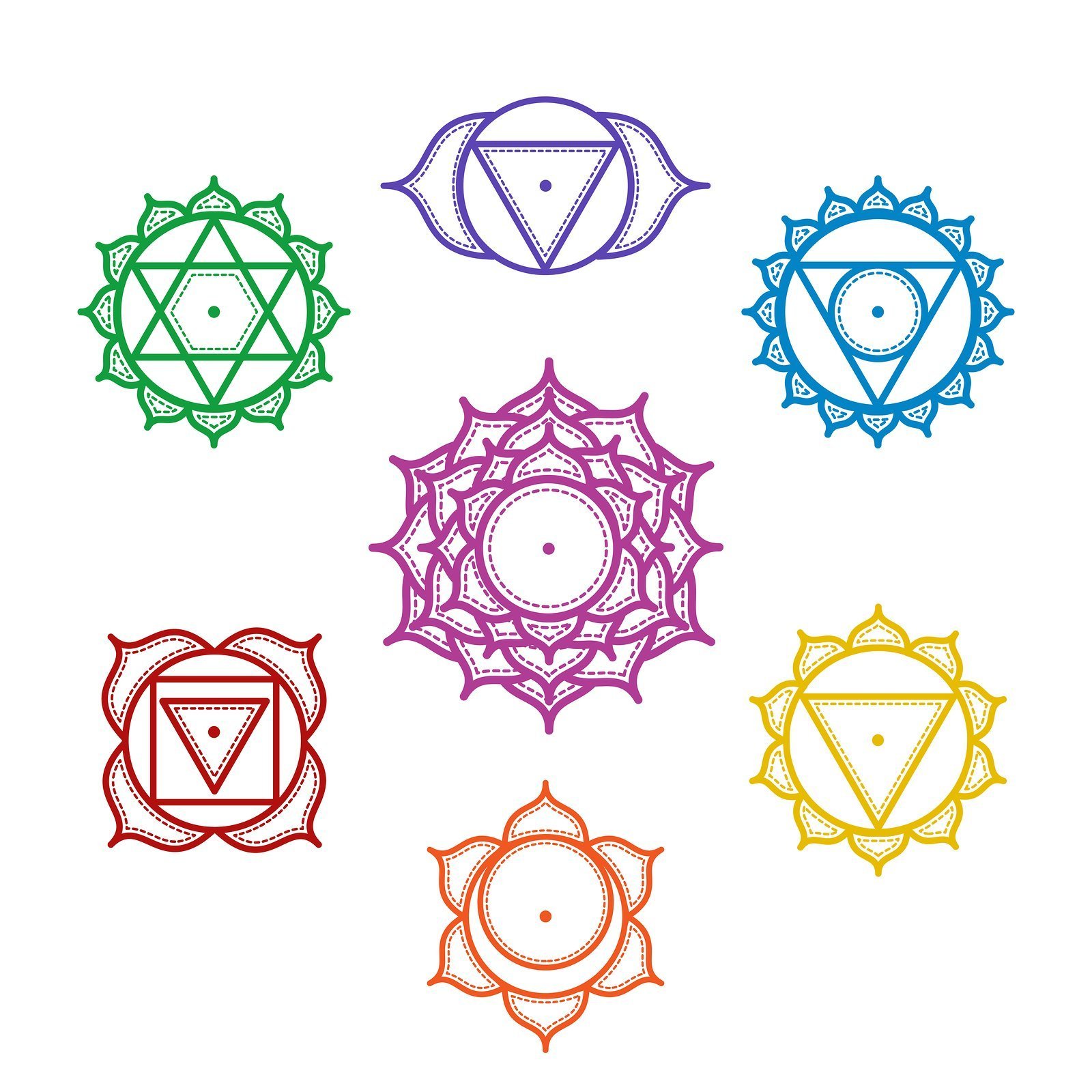 Isolated Set Of Beautiful Indian Ornamental 7 Chakras. Vector Il – Rhys ...