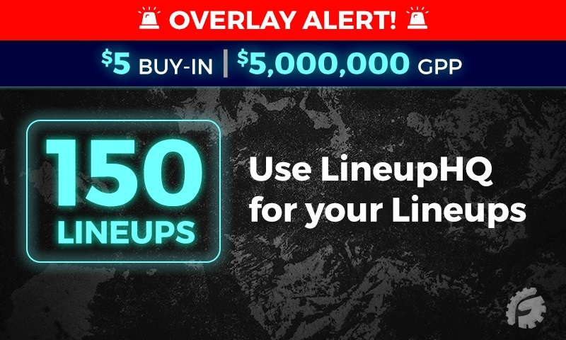 DraftKings Millionaire Overlay Alert! Use LineupHQ to Build 150 NFL ...