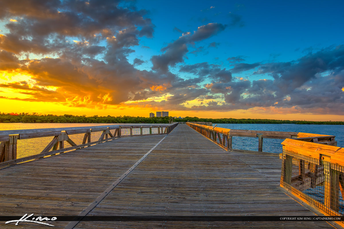 MacArthur Park Sunset Boardwalk Over Lake | Royal Stock Photo
